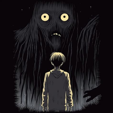 El Niño Y El Monstruo De La Sombra Ilustración De Terror Foto Premium
