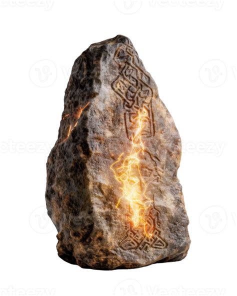 Ancient Stone With Intricate Carvings And Glowing Energy Effects For