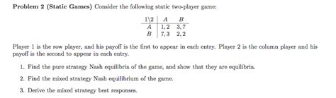 Solved Problem Static Games Consider The Following Chegg