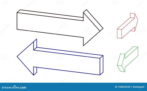 3d Arrow Sign Set Isolated On White Vector Outline Dimetric Projection Stock Vector