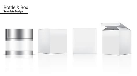 광택 항아리 병 은 흰색 배경 그림에 스킨 케어 미백 및 노화 주름 방지 상품을위한 현실적인 화장품과 3 차원 상자를 조롱 건강 관리 및 의료 개념 디자인 3가지 개체에