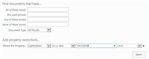 sharepoint online advanced search date filter fails stack overflow