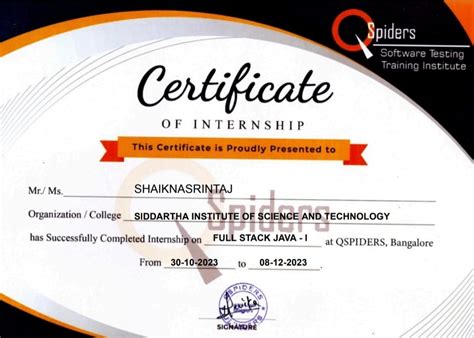 Hloo All Successfully Completed My Internship On Full Stack Java At Shaik Nasrin Taj