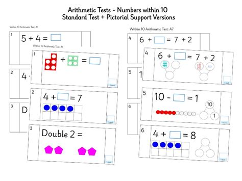 Arithmetic Tests Pack Pictorial Versions Teaching Resources