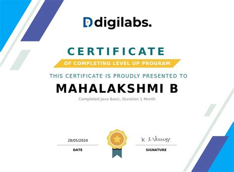 Mahalakshmi B On Linkedin Digilabs Javabasic Levelupprogram Digilabscertificate Java