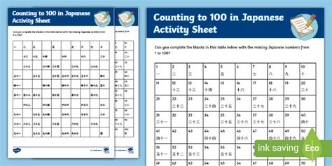 Counting To In Japanese Activity Sheet
