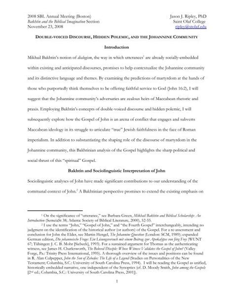 Jason J Ripley Double Voiced Discourse Hidden Polemic And The