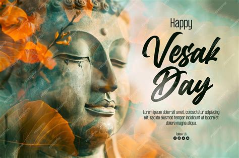 Premium Psd Happy Vesak Day Poster With Magha Asanha Visakha Puja Day Buddha Statue Bodhi Leaf