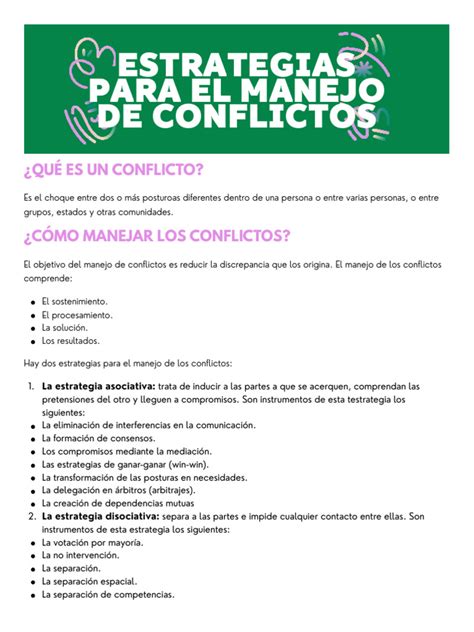 Estrategias Para El Manejo De Conflictos Pdf Conflicto Proceso