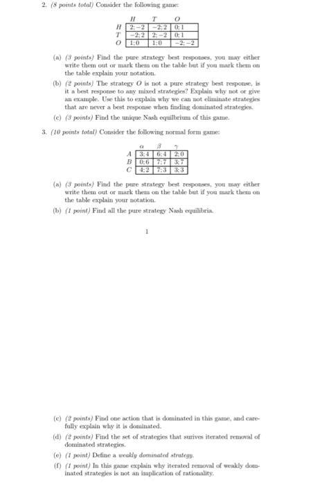 Solved 2 8 Points Total Consider The Following Games A