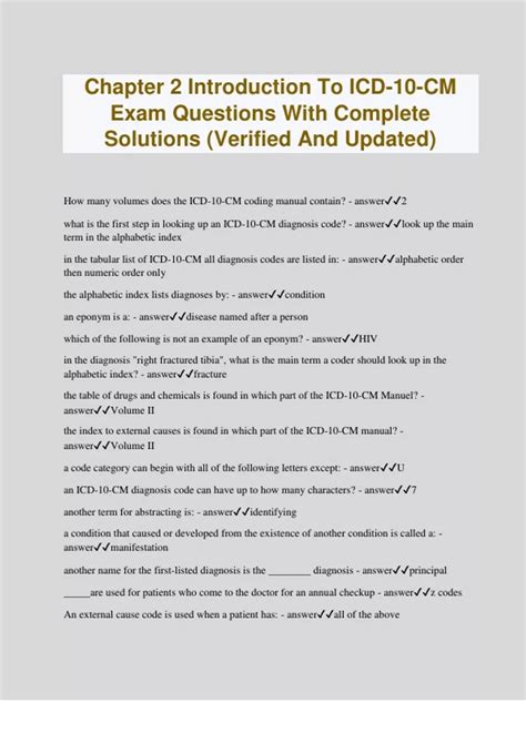 Chapter 2 Introduction To Icd 10 Cm Exam Questions With Complete Solutions Verified And Updated