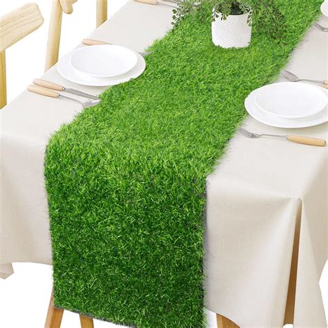 4 Mo Finance Hooqict Artificial Grass Table Runner 12 X 72 Inch Reusable Fake Grass Table