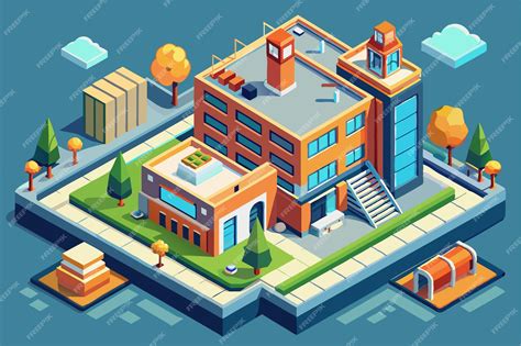 A Detailed Isometric Illustration Depicts A Vibrant Building Complex