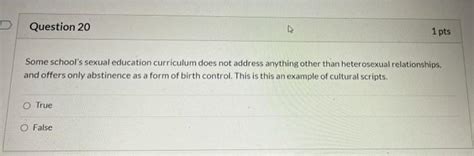 Solved D Question 20 1 Pts Some Schools Sexual Education