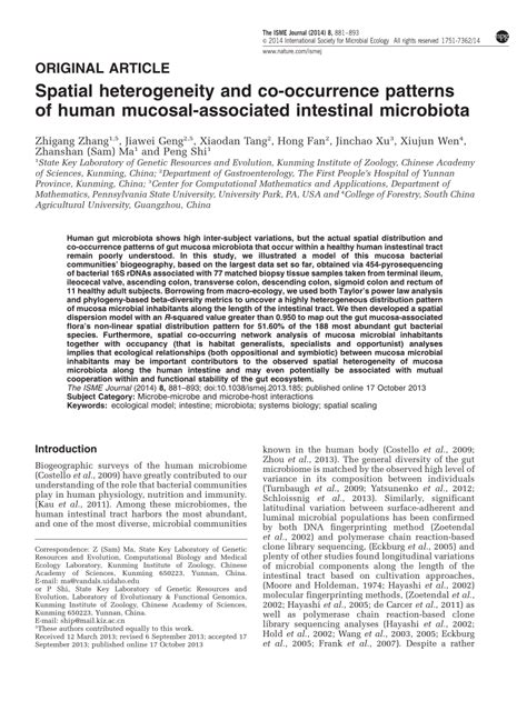 Pdf Spatial Heterogeneity And Co Occurrence Patterns Of Human Mucosal Associated Intestinal