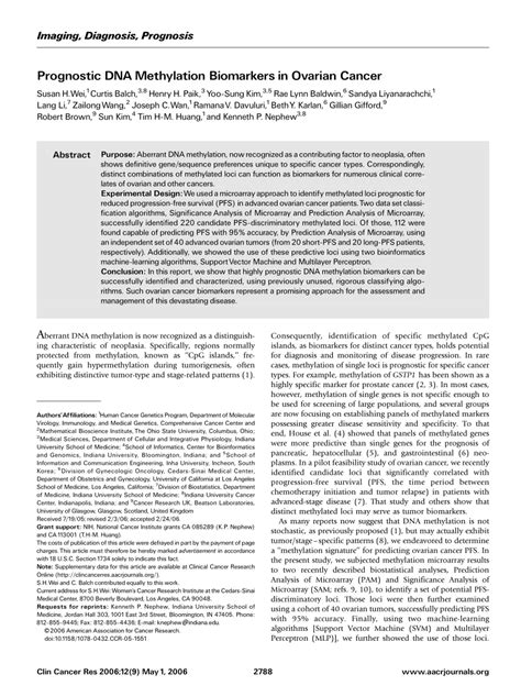 Pdf Prognostic Dna Methylation Biomarkers In Ovarian Cancer