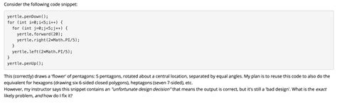 Solved Consider The Following Code Snippet Yertle Chegg