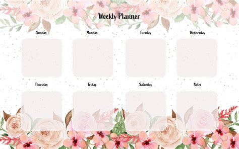 Planificador Semanal Floral Rosa Acuarela Vector Premium