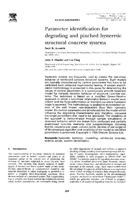 Pdf Parameter Identification For Degrading And Pinched Hysteretic
