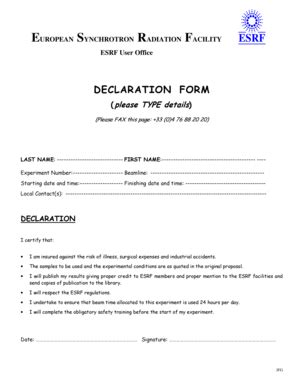 Fillable Online Esrf DECLARATION FORM ESRF Esrf Fax Email Print PdfFiller