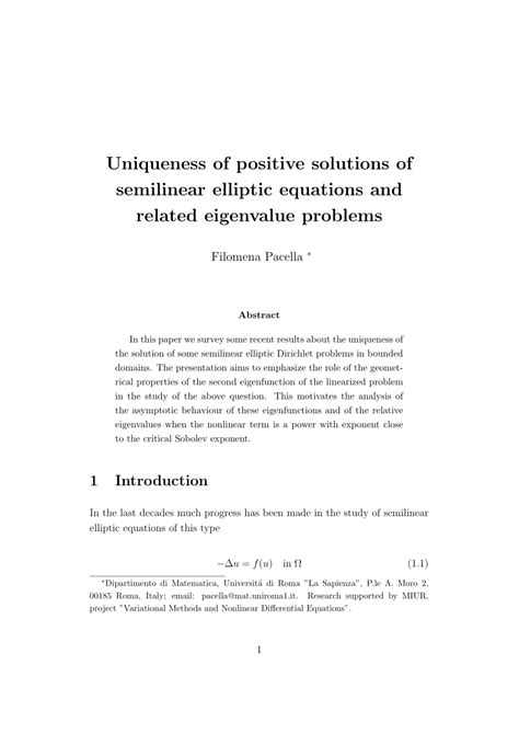 Pdf Uniqueness Of Positive Solutions Of Semilinear Elliptic Equations