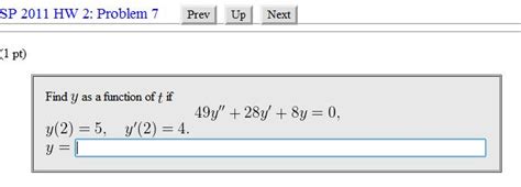 Solved Find Y As A Function Of T If Chegg Com