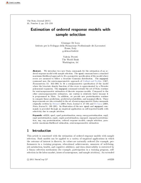 Pdf Estimation Of Ordered Response Models With Sample Selection