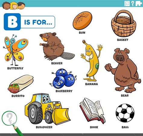 Educational Cartoon Illustration Of Comic Characters And Objects Starting With Letter B Set For