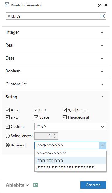 Generate random numbers, names, passwords, strings, codes, etc. in Excel