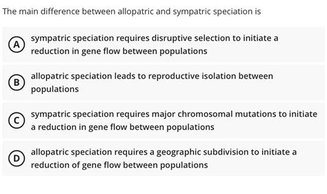 Solved The Main Difference Between Allopatric And Sympatric