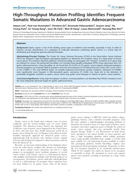 PDF High Throughput Mutation Profiling Identifies Frequent Somatic Mutations In Advanced