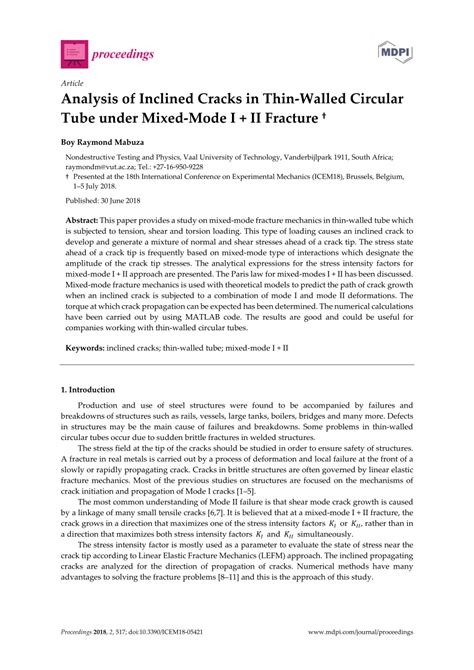 Pdf Analysis Of Inclined Cracks In Thin Walled Circular Tube Under Mixed Mode I Ii Fracture