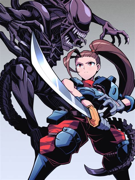 Xenomorph And Linn Kurosawa Predator And More Drawn By Pechamaju Danbooru