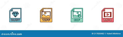 Set RUBY File Document TIFF GIF And MP Icon Vector Stock Vector Illustration Of Color