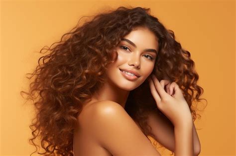 Premium Photo A Woman With Curly Hair And An Orange Background