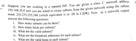Solved A Answer The Following Questions I How Many Subnets Can Be