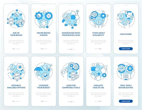 Premium Vector Selection Company Tools Advices Blue Onboarding Mobile App Screen Set