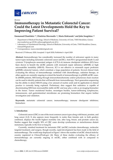 Pdf Immunotherapy In Metastatic Colorectal Cancer Could The Latest