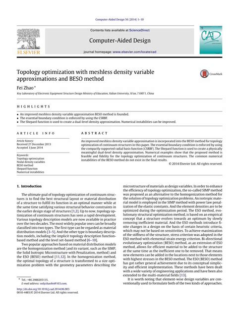 Pdf Topology Optimization With Meshless Density Variable Approximations And Beso Method