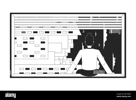Sitting On Reversed Window Man Watching Back View Black And White D Illustration Concept Stock
