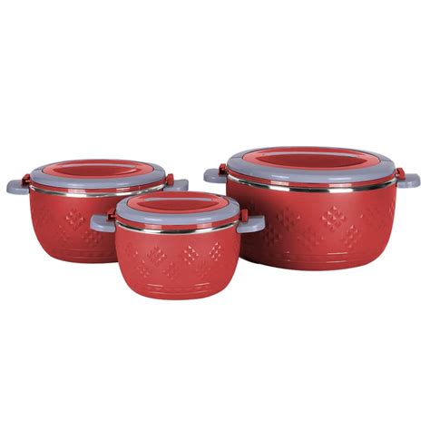 Caserola Termica Set 3 Piese Cu Interior Din Inox Naimeed D4809 Rosu