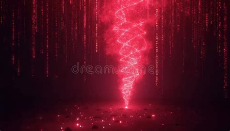 Swirling Crimson Matrix Code Resembling Tornado Against Dark Purple Backdrop Symbolizing Cyber