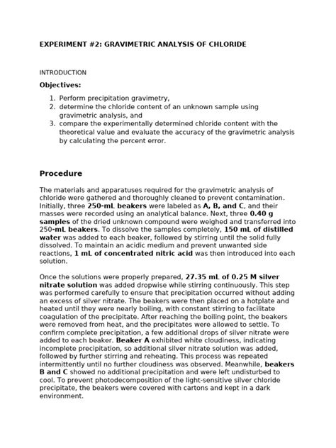 Gravimetric Analysis Of Chloride Content Pdf Chemical Substances