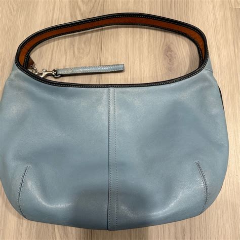 Coach 9293 Ergo Hobo Shoulder Bag Light Blue Leather Gem