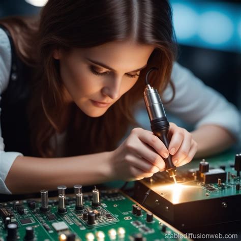 Woman Soldering Printed Circuit Board Stable Diffusion Online