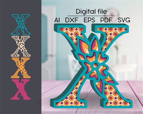 Letra En Capas X Svg Alfabeto Floral Dxf Letras 3d Plantilla Svg De