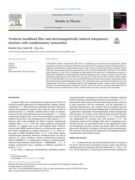 Pdf Terahertz Broadband Filter And Electromagnetically Induced
