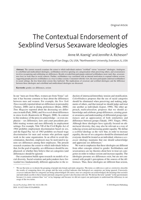 Pdf The Contextual Endorsement Of Sexblind Versus Sexaware Ideologies