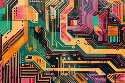 Detailed Close Up View Of A Computer Circuit Board Showing Intricate Patterns And Geometric