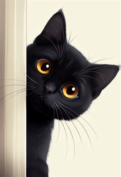 Mystical Black Cat Face Illustration In Minimalist Style Mobile